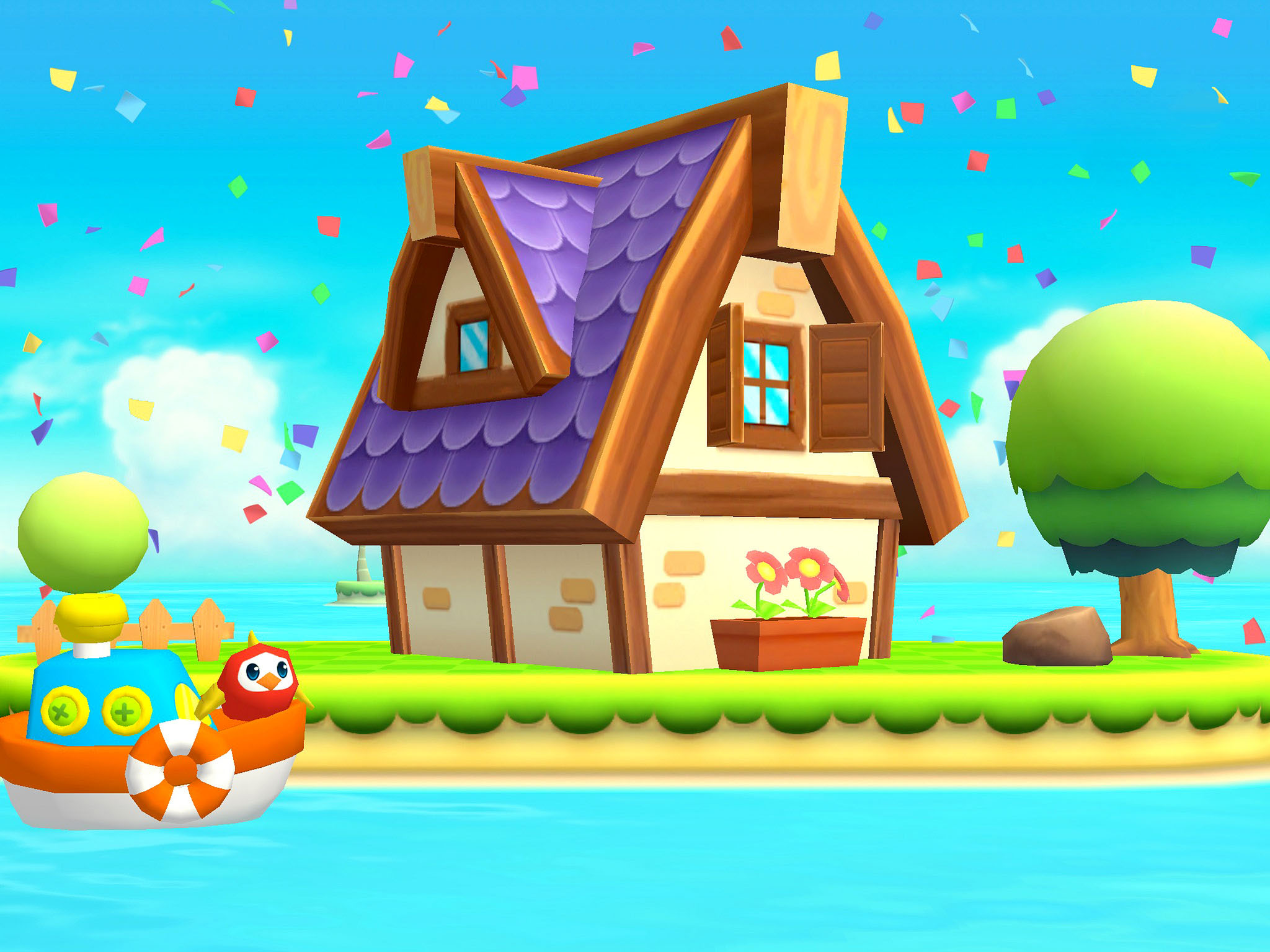 Visit islands and solve puzzles in Shapes Builder for kids